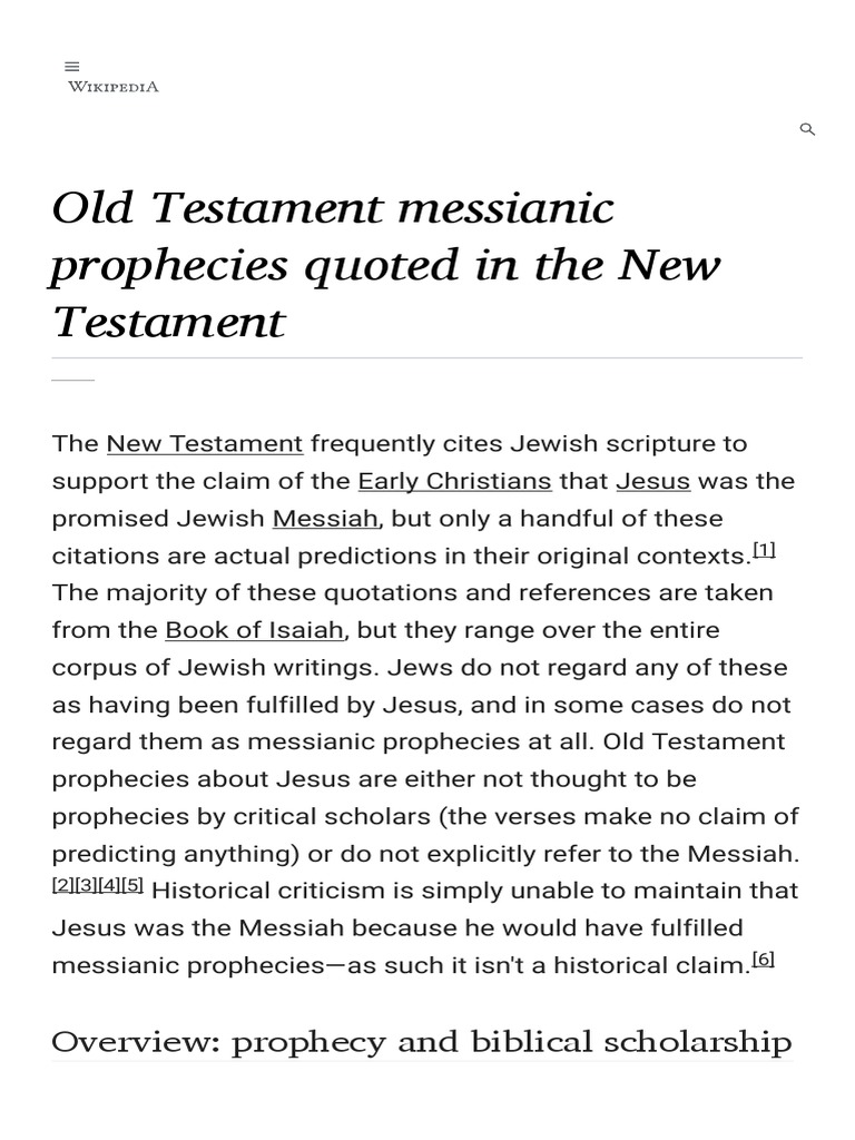 Old Testament Messianic Prophecies Quoted in The New Testament | PDF ...