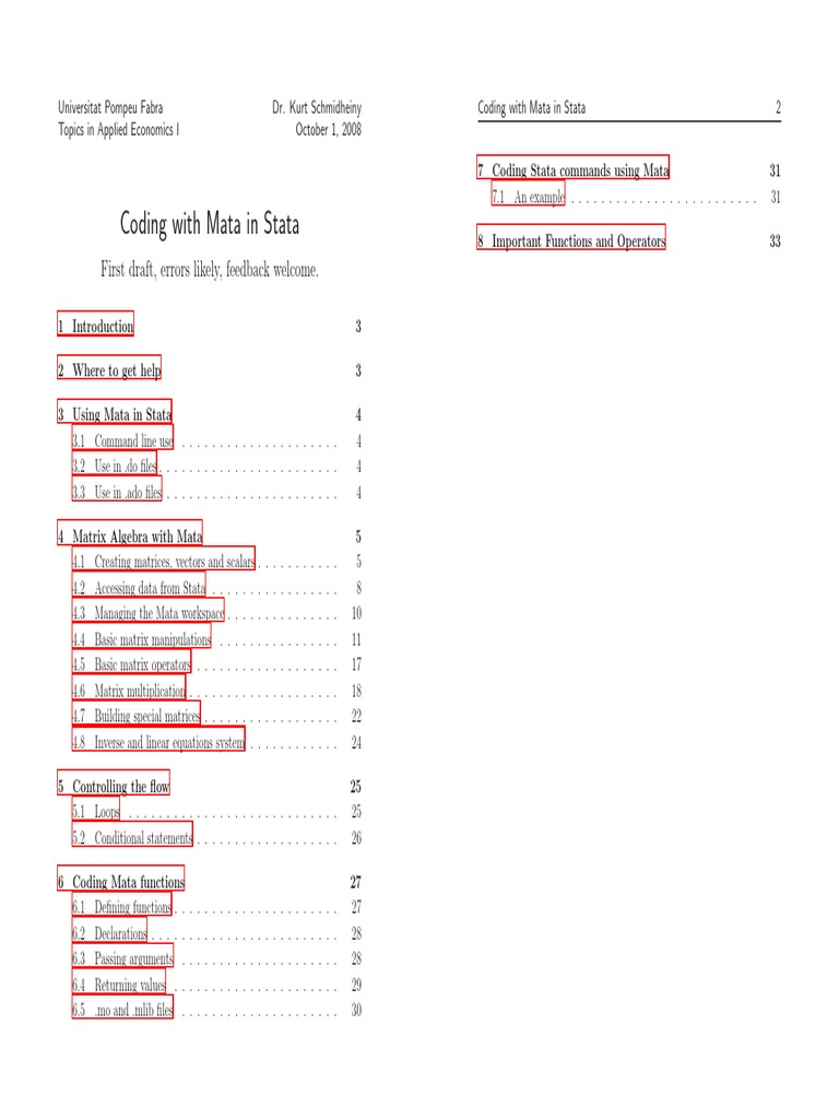 Coding With Mata In Stata Pdf Matrix Mathematics Matrix Theory