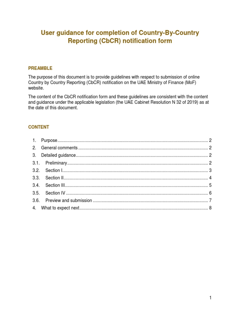 User Guidance For Completion of Country-By-Country Reporting (CBCR ...