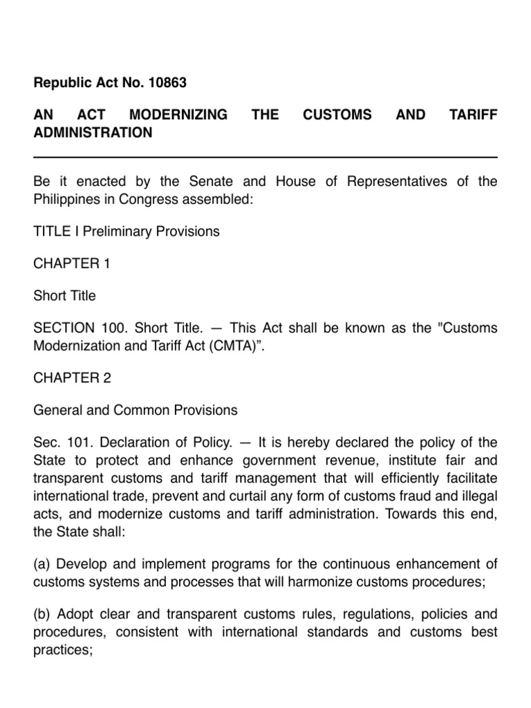 RA Republic Act No. 10863 PDF | PDF | Customs | Cargo