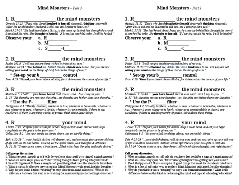 Mind Monsters-Part 3-Sunday | PDF | Gospel Of Mark | Gospel Of Matthew