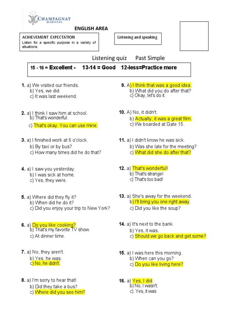 Past Simple Listening Quiz | PDF