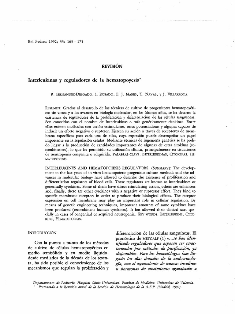 Interleukinas y Reguladores de La Hematopoyesis PDF | PDF | Citocina ...