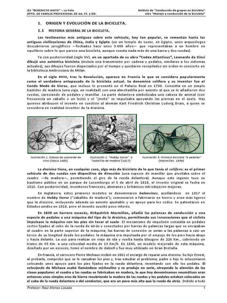 Ud1 Conduccion y Manejo de La Bicicleta 1 Origen y Evolucion de La ...
