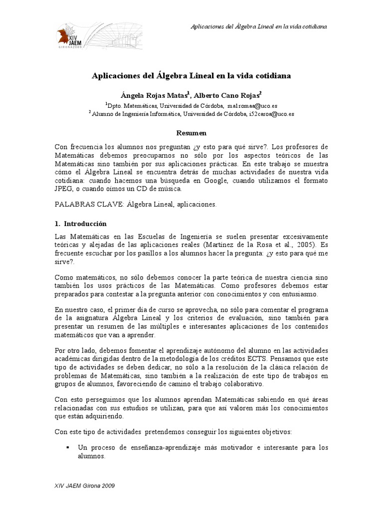 Aplicaciones Del Algebra Lineal en La Vida Cotidiana | PDF | Valores propios y vectores propios ...