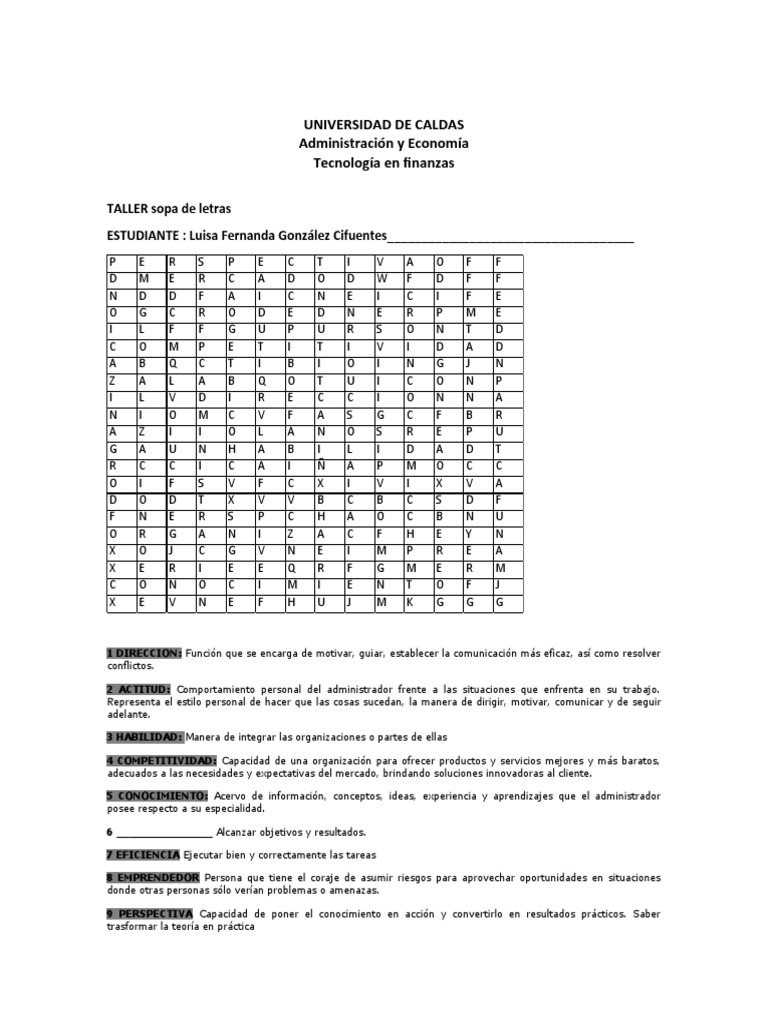 Taller Sopa de Letras | PDF | Conocimiento | Business