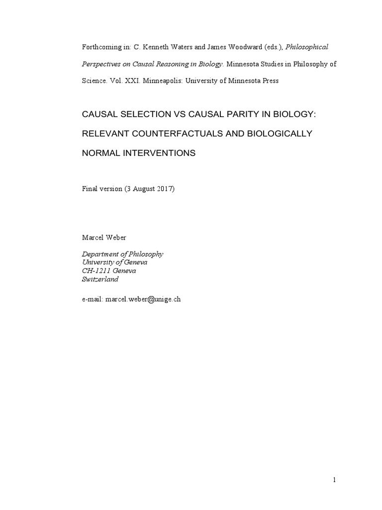 Causal Selection Vs Causal Parity in Biology: Relevant Counterfactuals and Biologically Normal ...