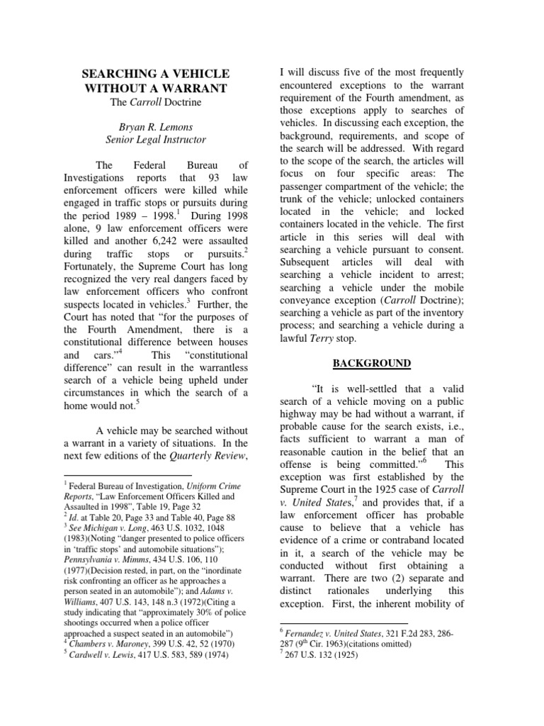 Searching A Vehicle Without A Warrant: Bryan R. Lemons Senior Legal ...