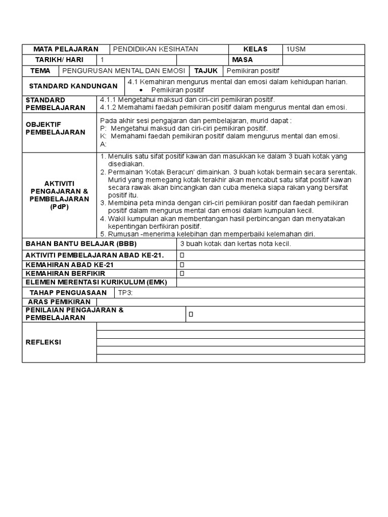 RPH PJK Tingkatan 1 | PDF