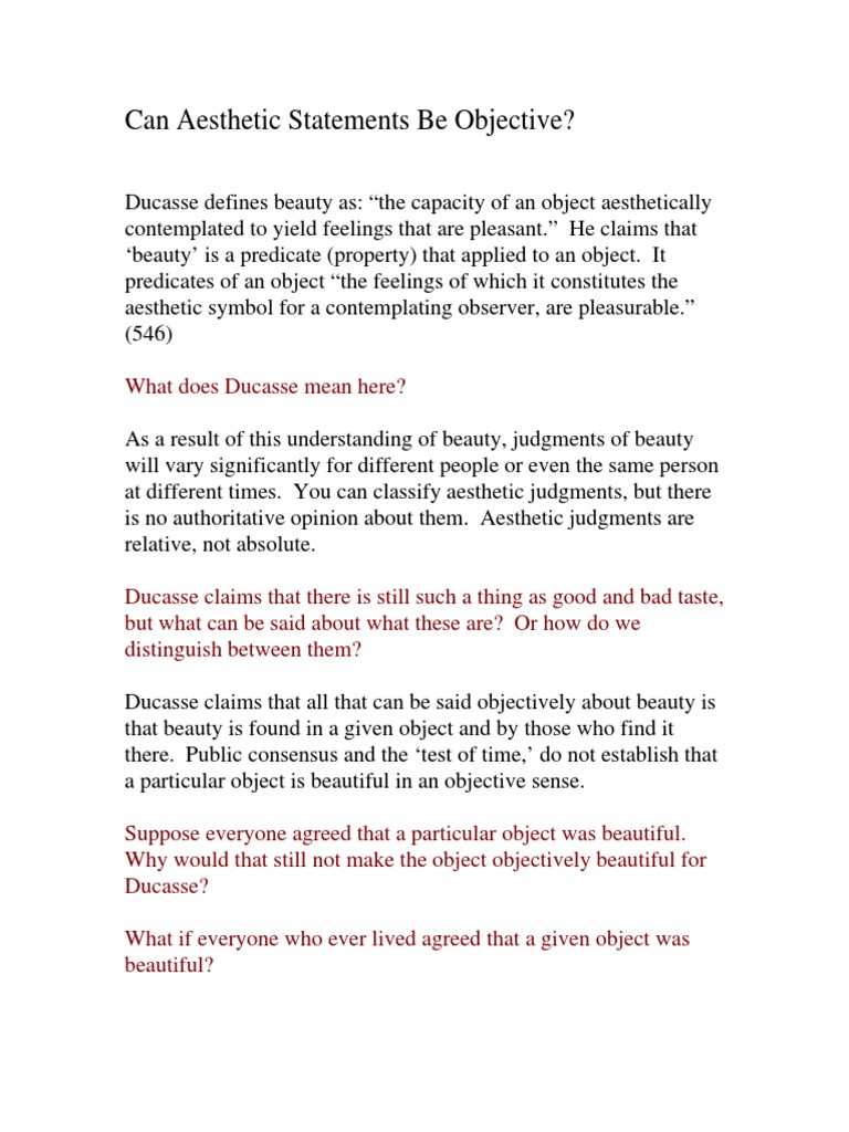 Can Aesthetic Statements Be Objective | PDF | Aesthetics | Reason