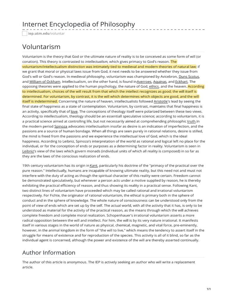 Voluntarism - IEP | PDF | Reason | Immanuel Kant