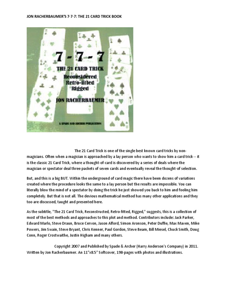 The 21 Card Trick Is One of The Single Best Known Card Tricks by Non ...