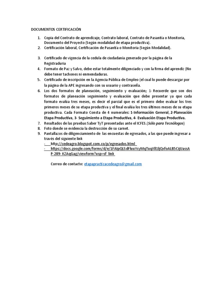 Documentos Certificación Sena | PDF