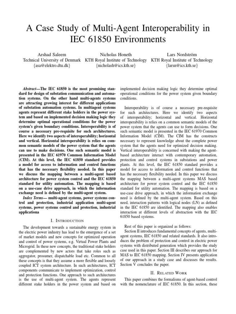 A Case Study of Multi-Agent Interoperability in IEC 61850 Environments ...