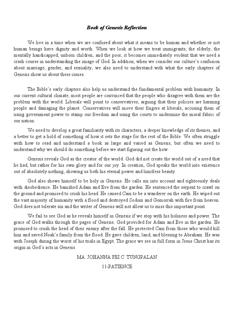 Book of Genesis Reflection | PDF | Book Of Genesis | Adam And Eve
