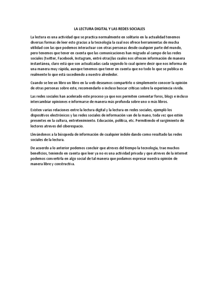 La Lectura y Las Redes Sociales | PDF | Ciencias sociales | Informática