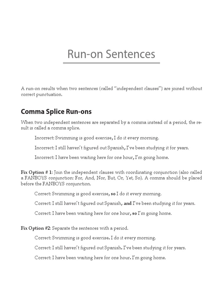 Correcting Run-on Sentences Guide | PDF | Language Mechanics | Punctuation