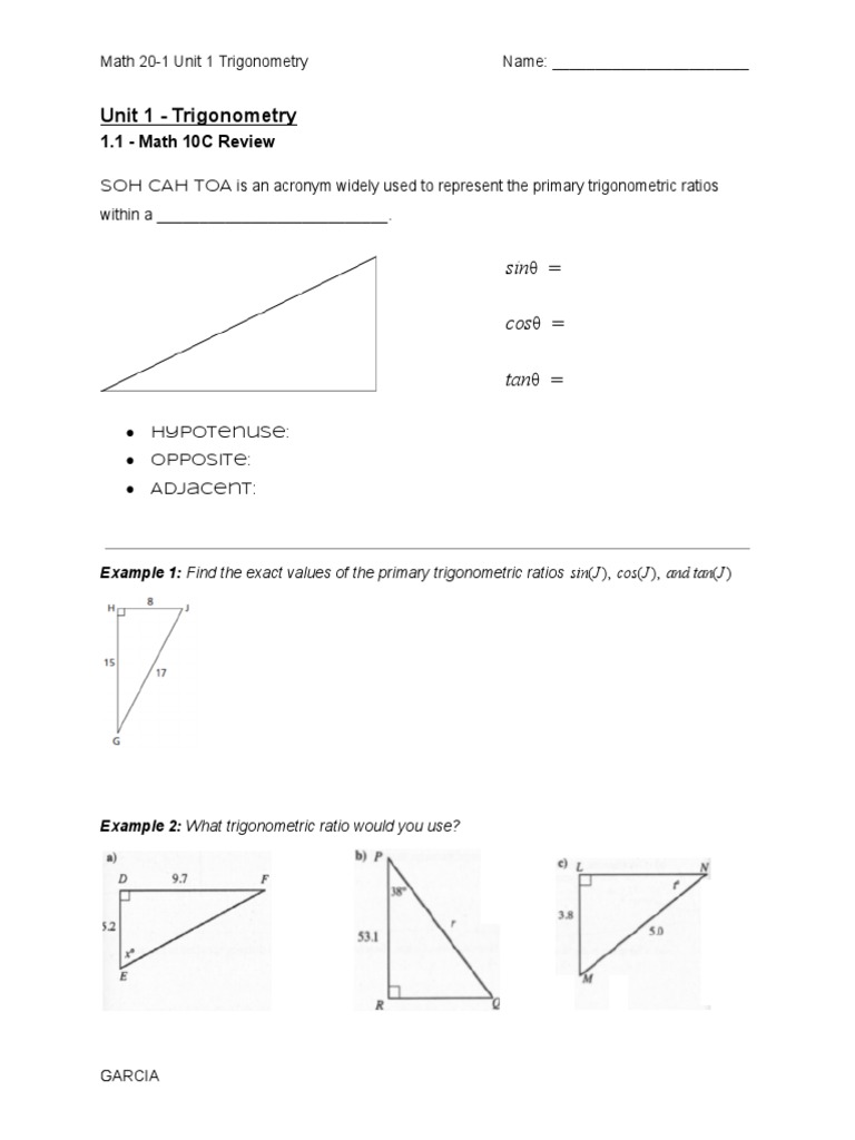 2020-21 Unit 1 - Trigonometry Student Notes | PDF | Trigonometry | Sine