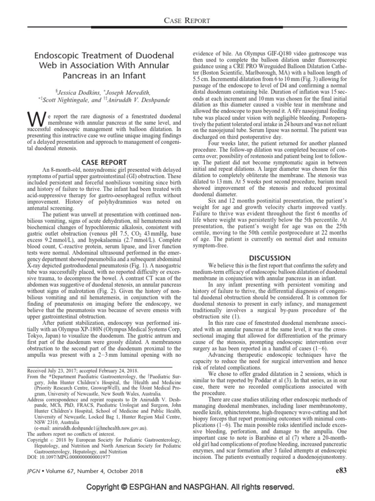 Endoscopic Treatment of Duodenal Web In.28 | PDF | Pancreas ...