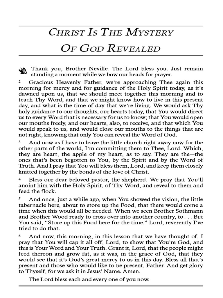 63-0728 Christ Is The Mystery of God Revealed VGR | PDF | Eternal Life ...
