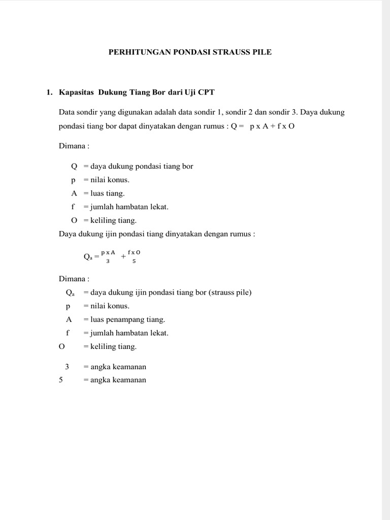 Perhitungan Pondasi Strauss Pile Excel | PDF