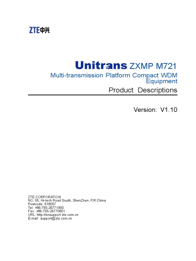 SJ-20121018165824-001-Unitrans ZXMP M721 (V1.10) WDM Eq Prod Desc | PDF ...
