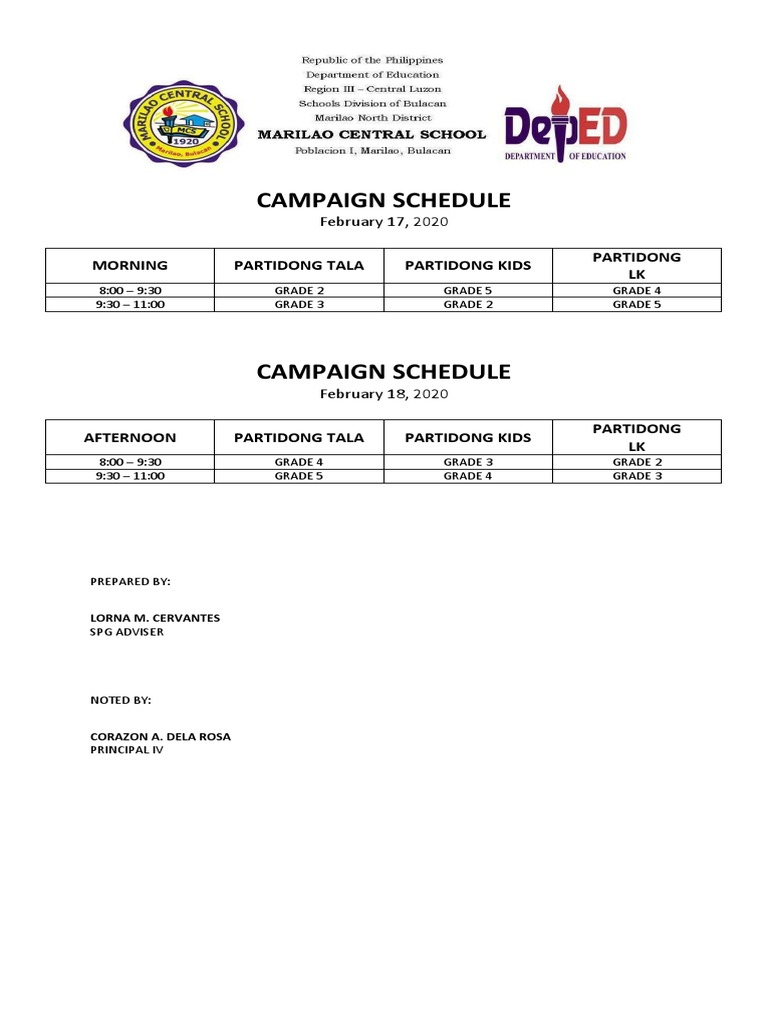Campaign Schedule for February 2020 | PDF