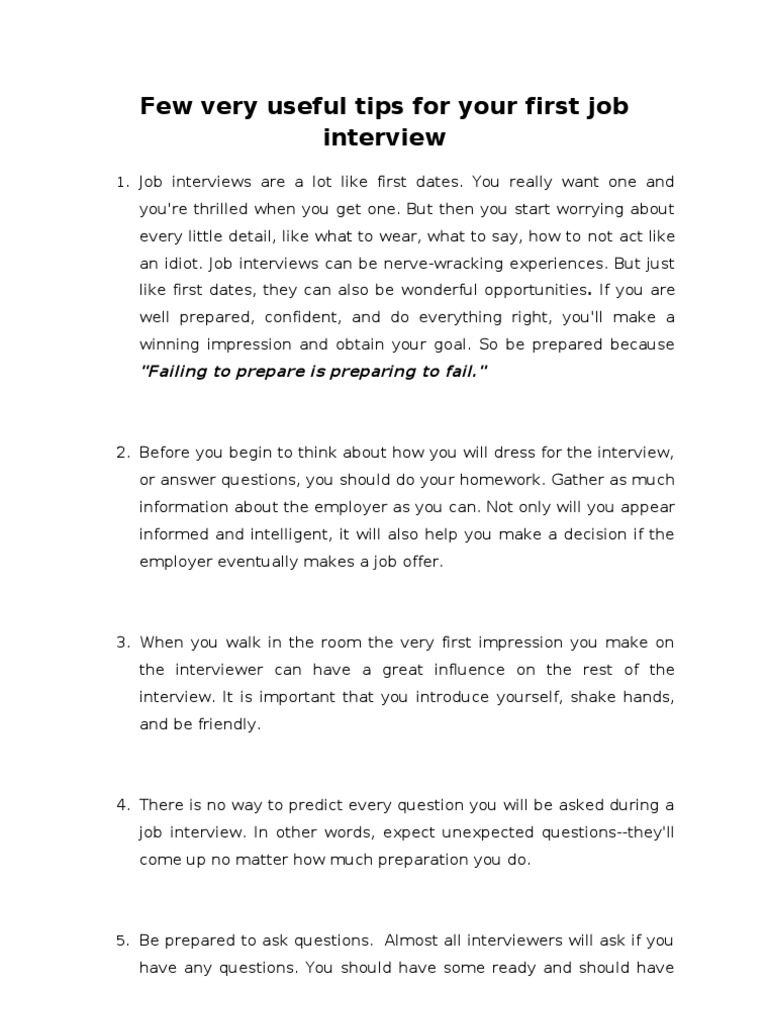 Few Very Useful Tips For Your First Job Interview: "Failing To Prepare ...