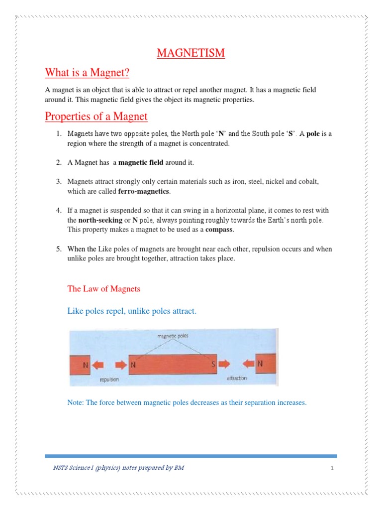 MAGNETISM Notes PDF | PDF | Magnetism | Magnet