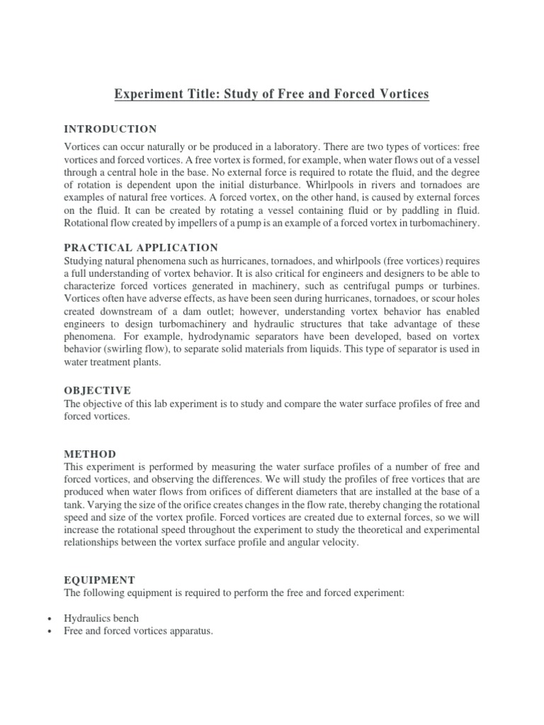 Experiment Title: Study of Free and Forced Vortices | PDF | Vortices ...