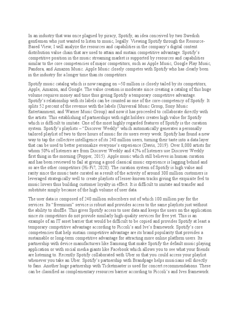 Spotify Resource Based View | PDF | Spotify | Competitive Advantage