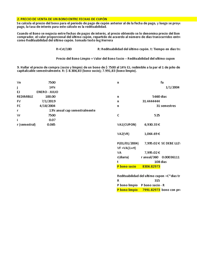 Precio Sucio y Limpio de Bonos | PDF | Business | Precios