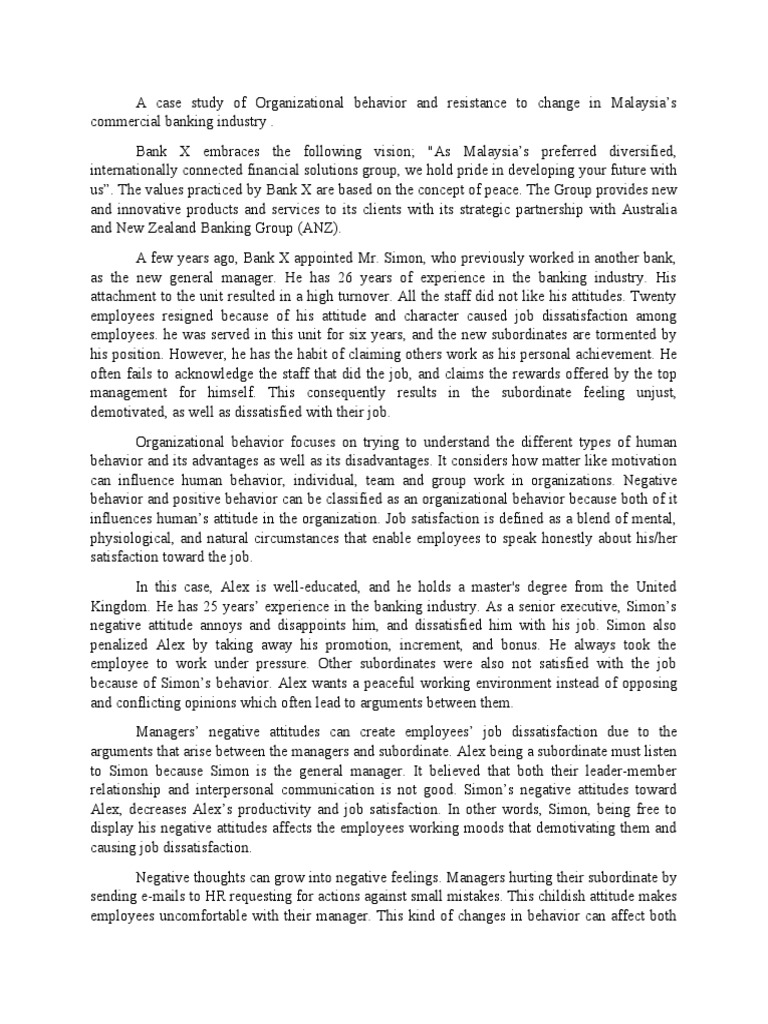 Case Study On Organizational Behavior | PDF | Job Satisfaction | Change ...