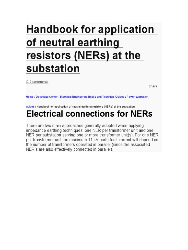 Neutral Earthing Resistors in Substations | PDF | Electrical Substation ...