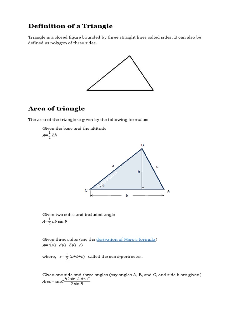 Definition of A Triangle: Derivation of Hero's Formula | PDF | Triangle ...