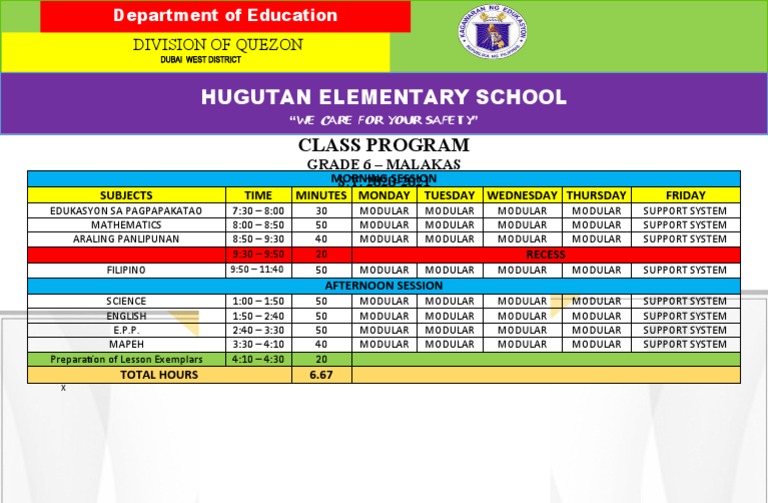 Hugutan Elementary School: Class Program | PDF