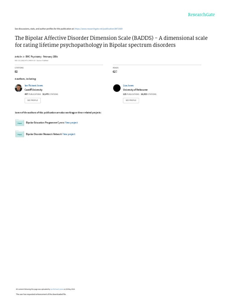 The Bipolar Affective Disorder Dimension Scale (BADDS) - A Dimensional ...