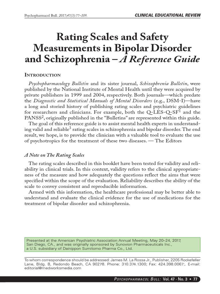 Rating Scales and Safety Measurements in Bipolar Disorder and ...