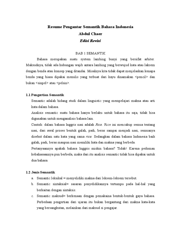 Semantik Bahasa Indonesia oleh Abdul Chaer | PDF | Kajian Bahasa Asing