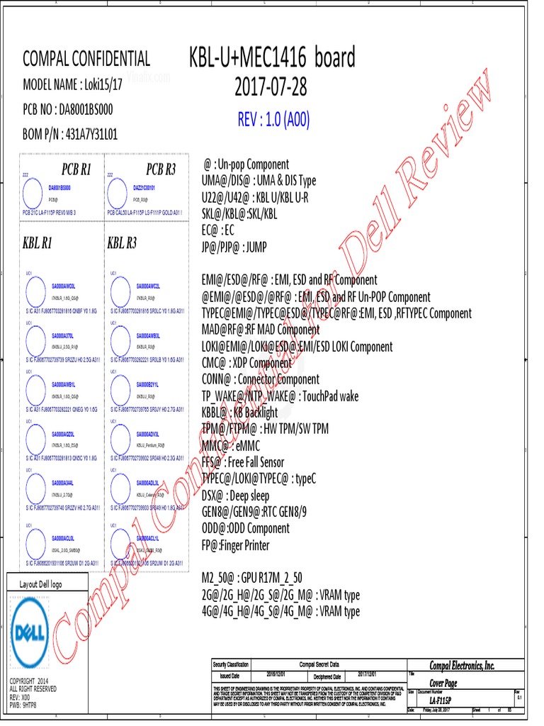 Dell Inspiron 15 5570 LA-F115P CAL50 DAL10 REV 1.0 (A00) | PDF | Usb | Office Equipment