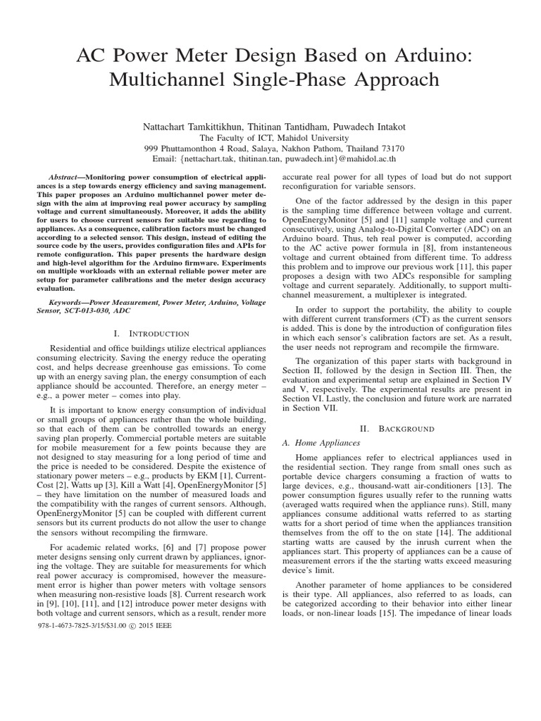 AC Power Meter Design Based On Arduino: Multichannel Single-Phase ...