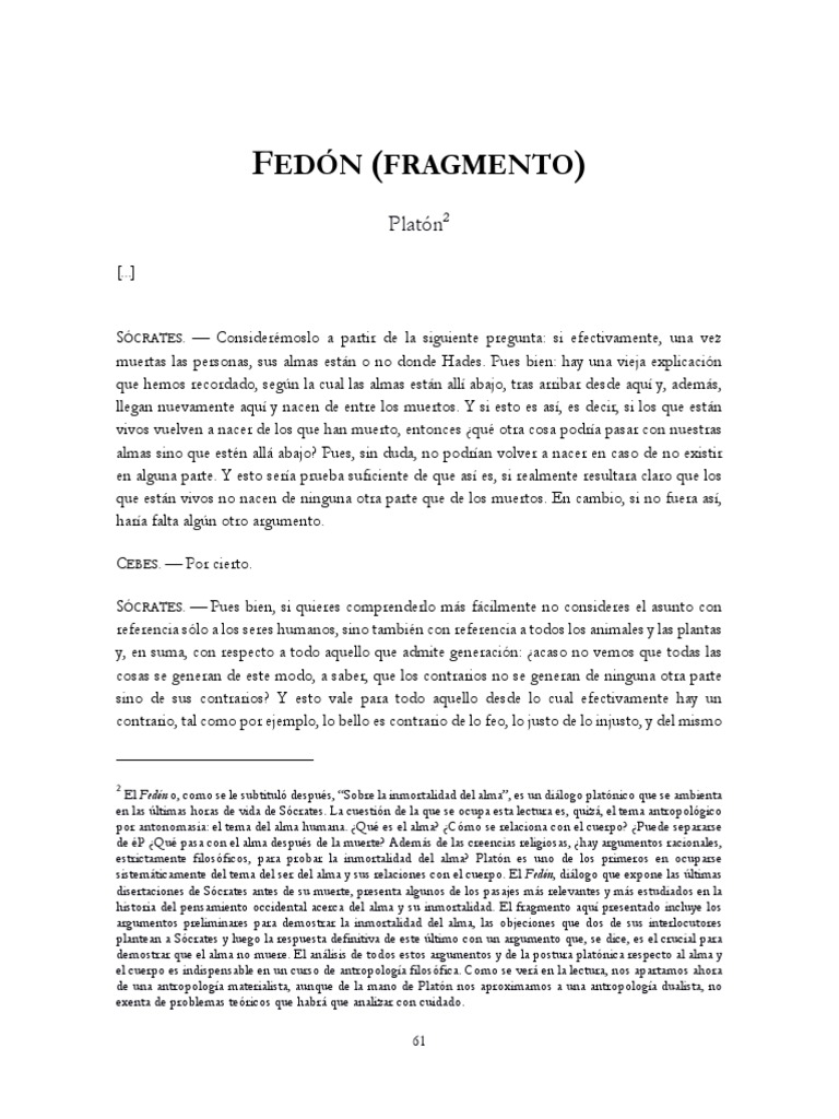 Platon - Fedon (Fragmentos) | PDF | Platón | Sócrates Platon - Fedon (Fragmentos) | PDF | Platón | Sócrates