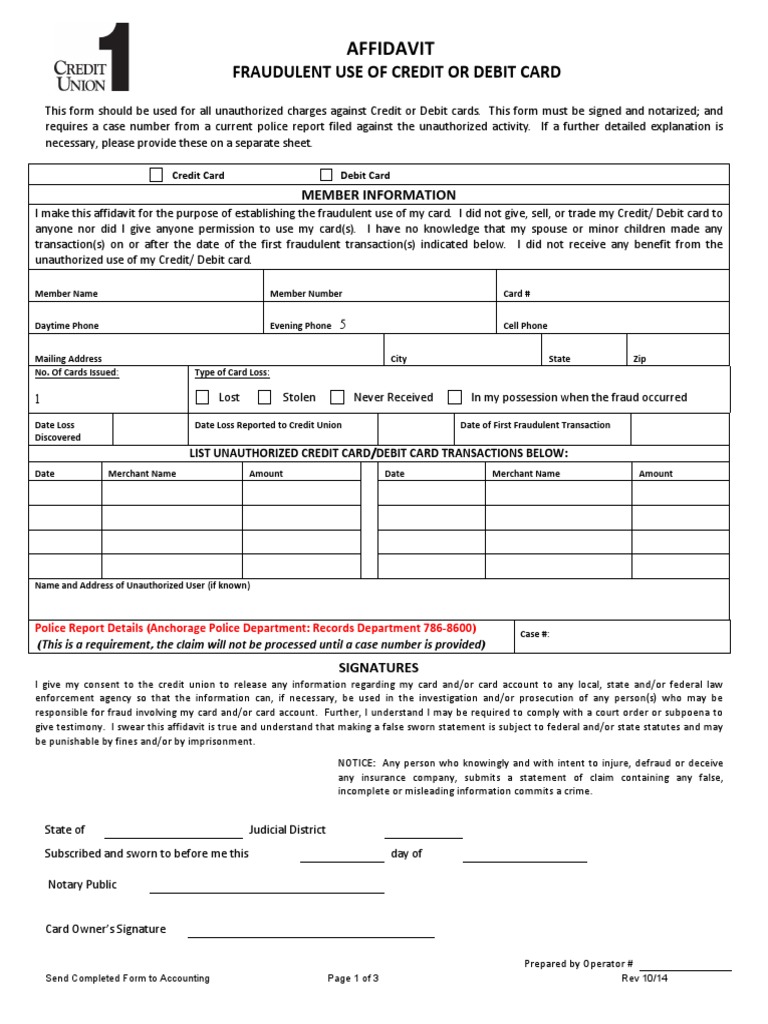 Affidavit: Fraudulent Use of Credit or Debit Card | PDF | Credit Card ...