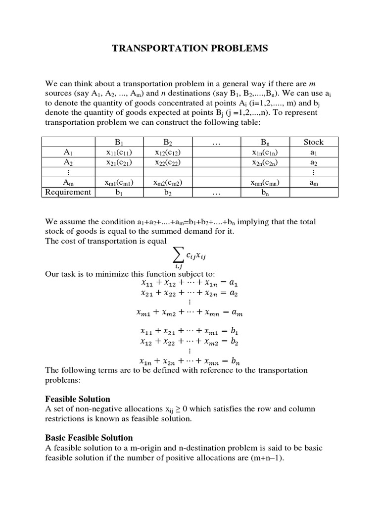 Transportation Problems: Feasible Solution | PDF | Mathematical ...