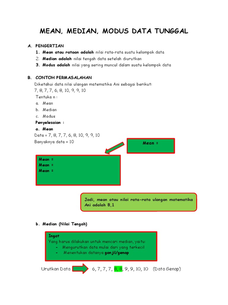 Mean, Median, Modus Data Tunggal | PDF