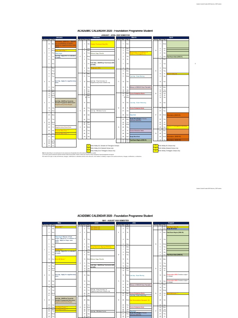 ACADEMIC CALENDAR 2020 - Foundation Programme Student: January February ...
