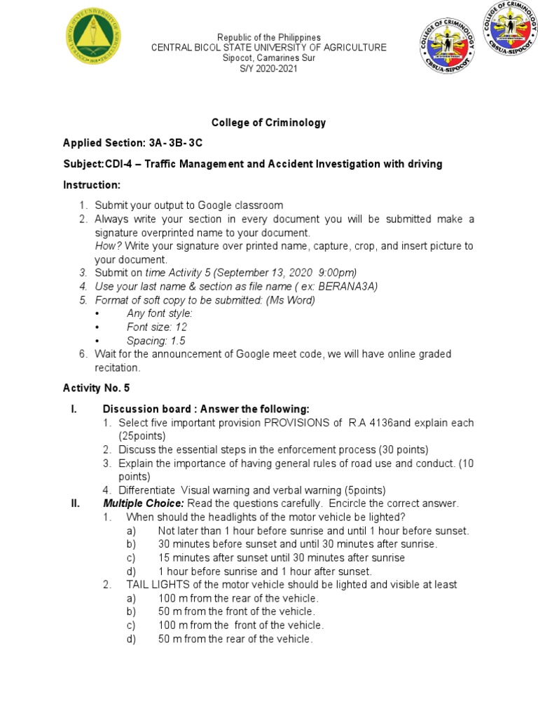 (Template) 3A-C Activity 5 | PDF | Arrest | Driver's License