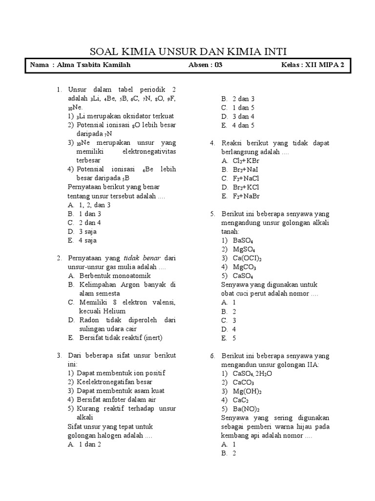 Soal Remed Kimia Unsur | PDF