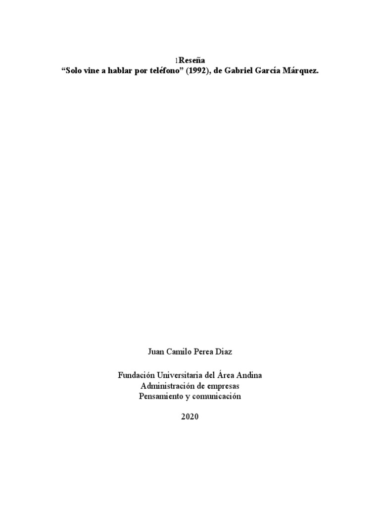 Reseña - Sólo Vine A Hablar Por Teléfono - Gabriel García Márquez | PDF ...