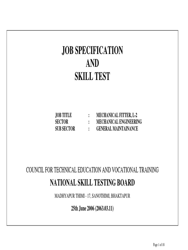 Mechanical Fitter Level 2 Job Specification and Skill Assessment | PDF
